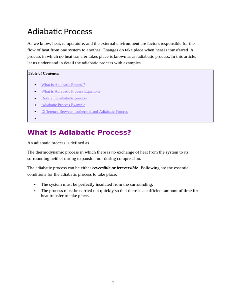 Notes on Adiabatic Processdiabatic Process | PDF | Heat | Applied And ...