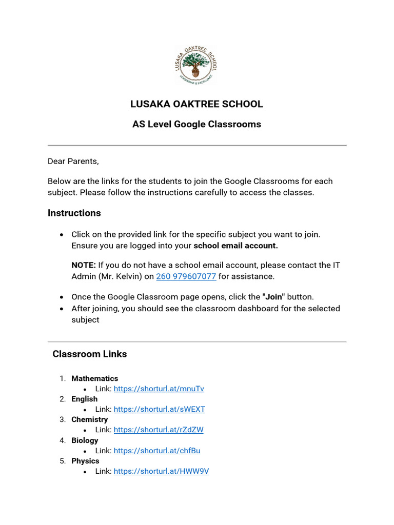 AS Level Google Classroom Links | PDF