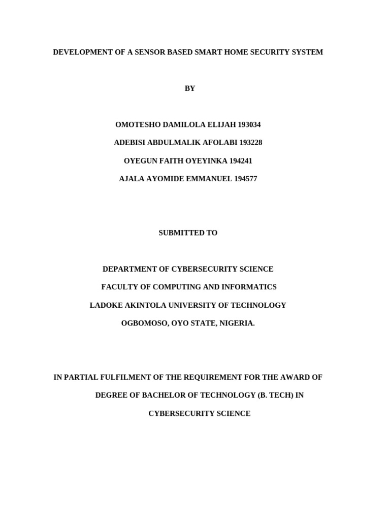 Development Of A Sensor Based Smart Home Security System Pdf Computer Security Security