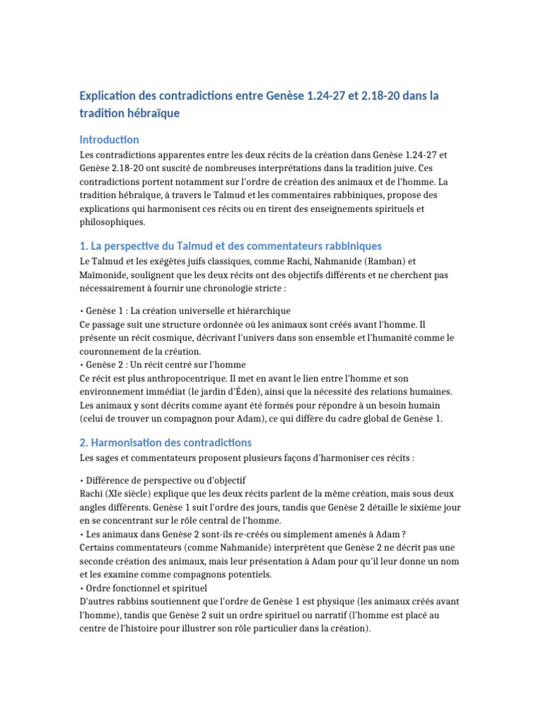 Contradictions dans Genèse : Perspectives hébraïques | PDF | Livre de ...