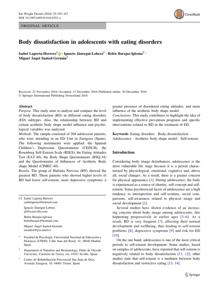 Body Dissatisfaction in Adolescents With Eating Disorders | PDF ...