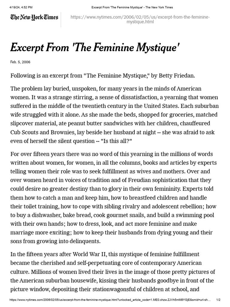 Excerpt: The Feminine Mystique | PDF