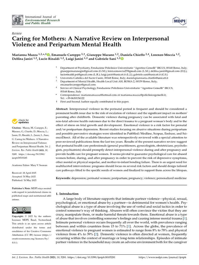 Caring For Mothers - A Narrative Review On Interpersonal Violence and Peripartum Mental Health ...