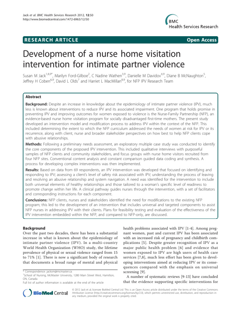 Development of A Nurse Home Visitation Intervention For Intimate ...