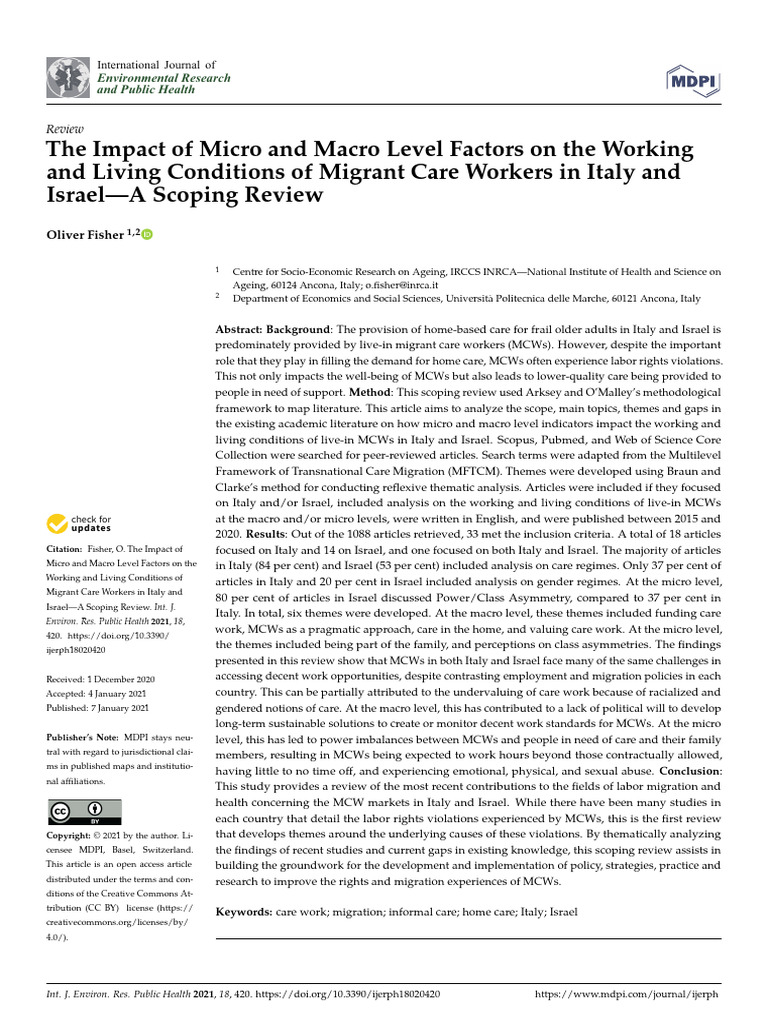 The Impact of Micro and Macro Level Factors on the Working and Living ...