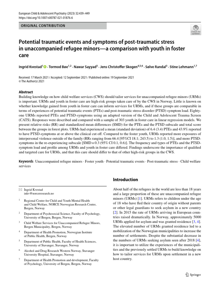 Potential traumatic events and symptoms of post‑traumatic stress in ...