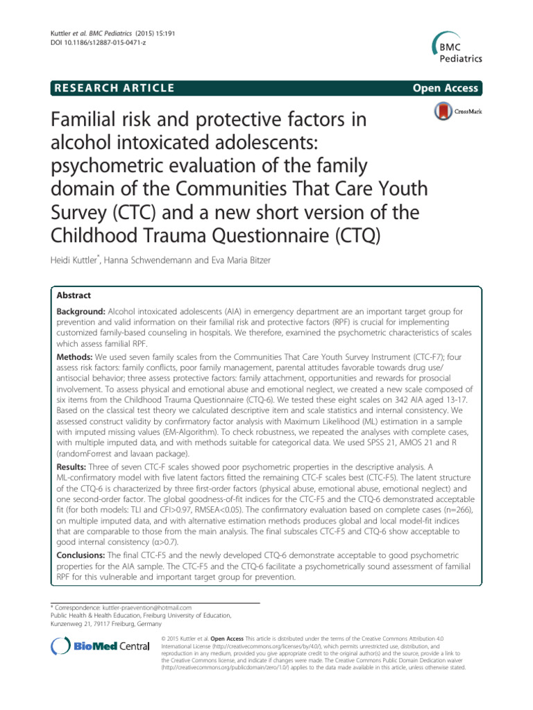 Familial Risk and Protective Factors in Alcohol Intoxicated Adolescents ...