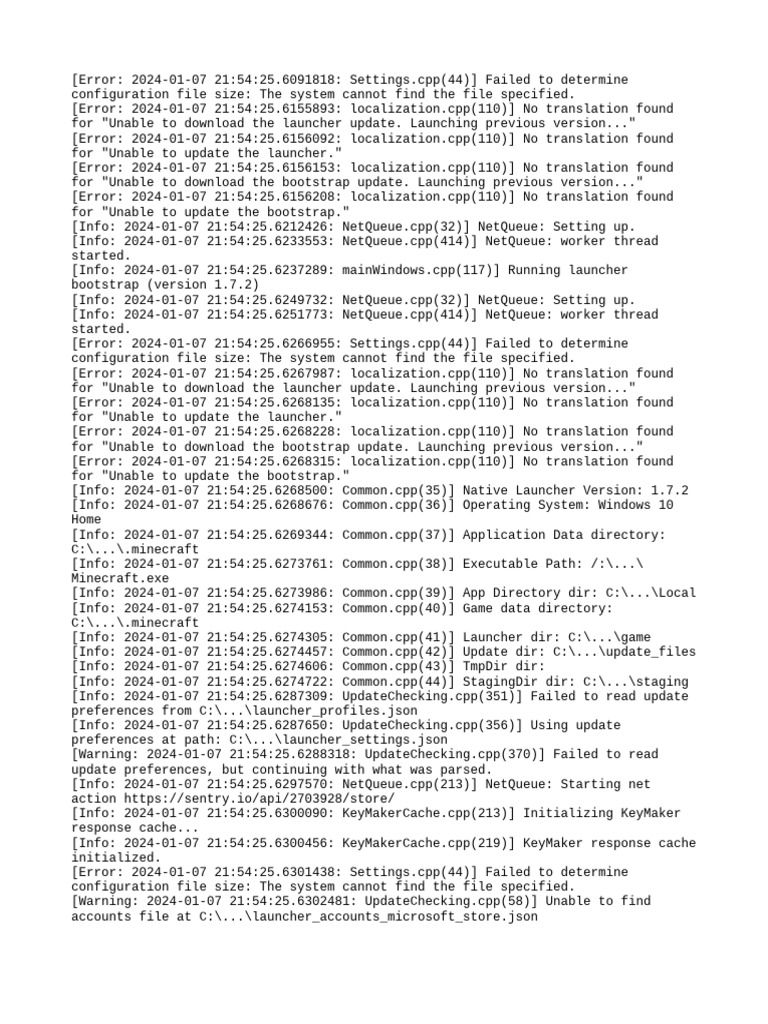 Minecraft Launcher Error Log Analysis | PDF | Microsoft Windows ...