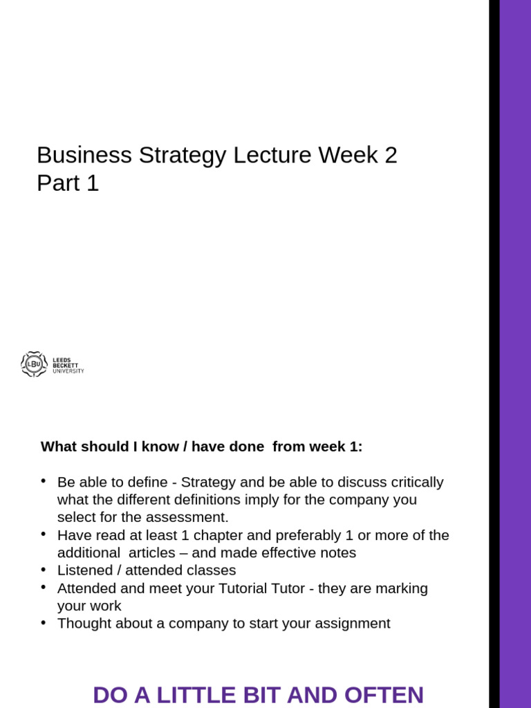 Business Strategy Week 2 Overview | PDF | Critical Thinking | Strategic Management