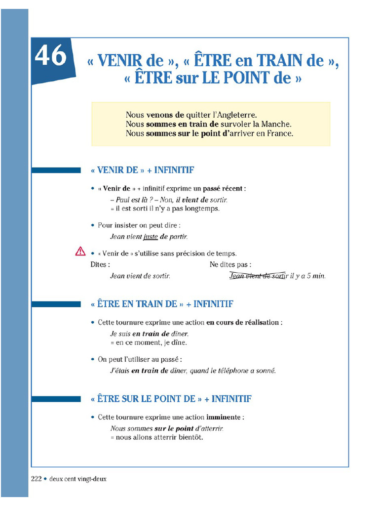 Venir De, Être en Train De, Être Sur Le Point de | PDF