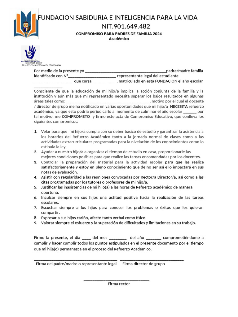 Compromisos de Pades Al Refuertzo de Sus Hijos | PDF | Cognición