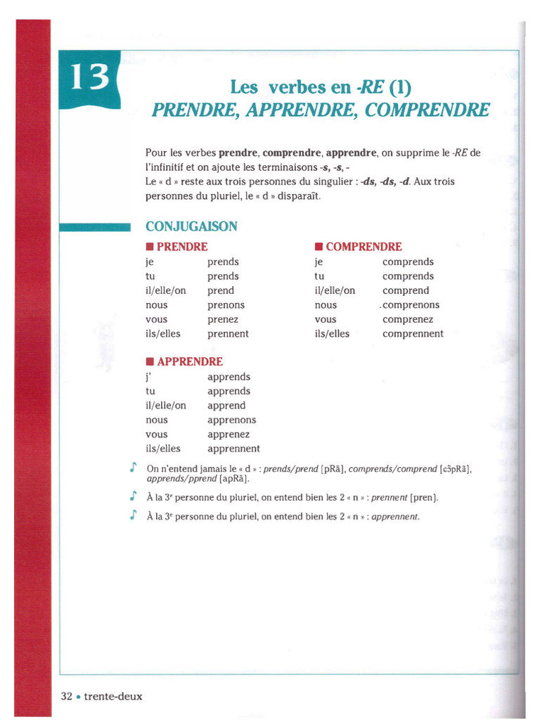 Les verbes en -RE 1, prendre, comprendre, apprendre 34,35 | PDF