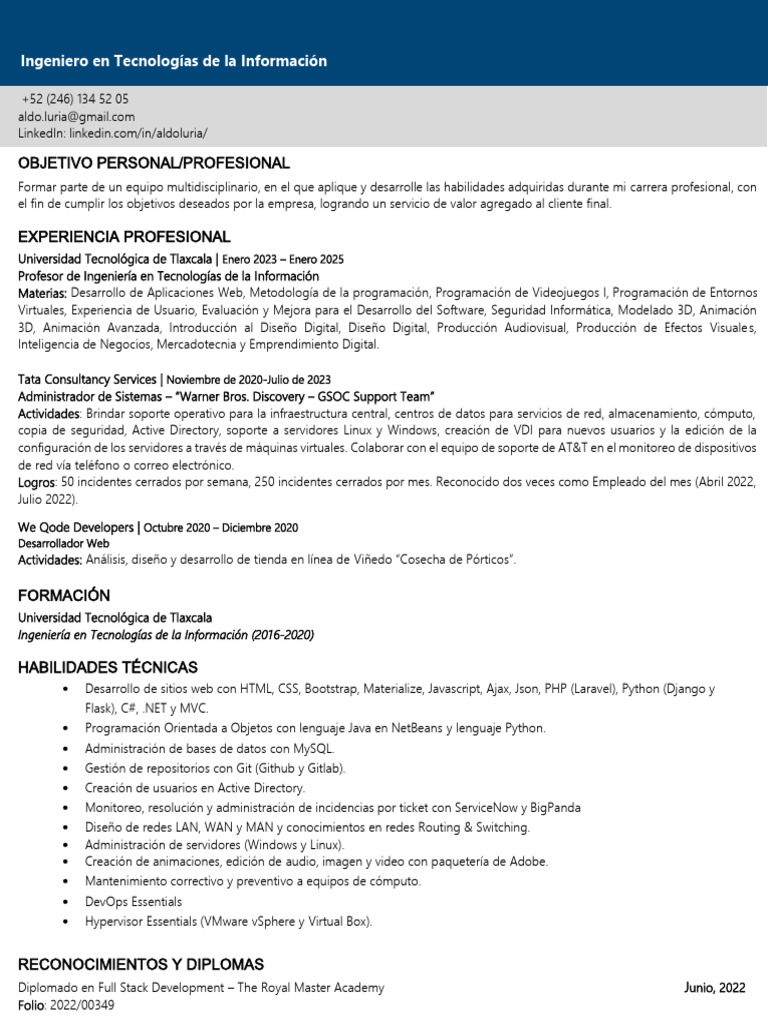 IT - Aldo G Luría - 2024 | PDF | Tecnologías de la información ...