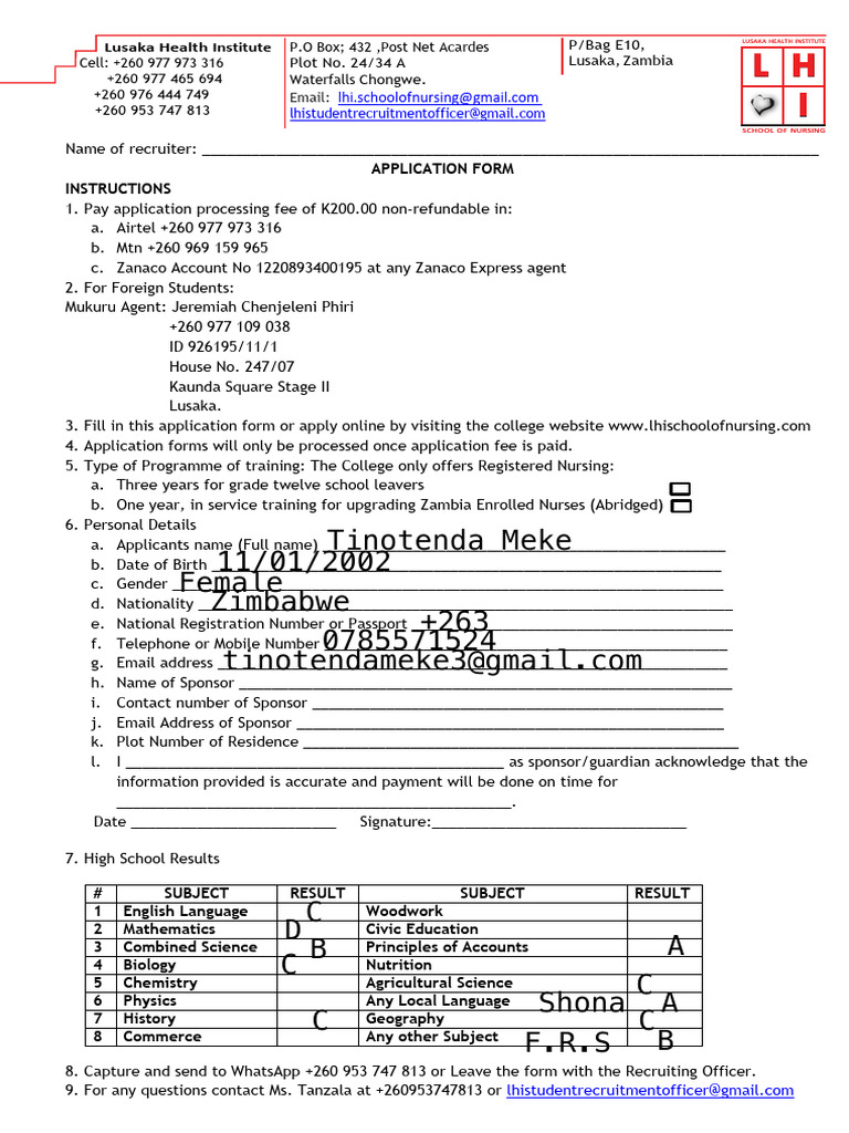 Lusaka Nursing School Application Guide | PDF