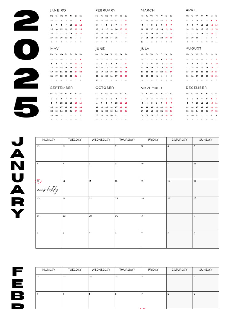 Black and White Simple Classic Basic Bold Printable Planner Year 2025 ...