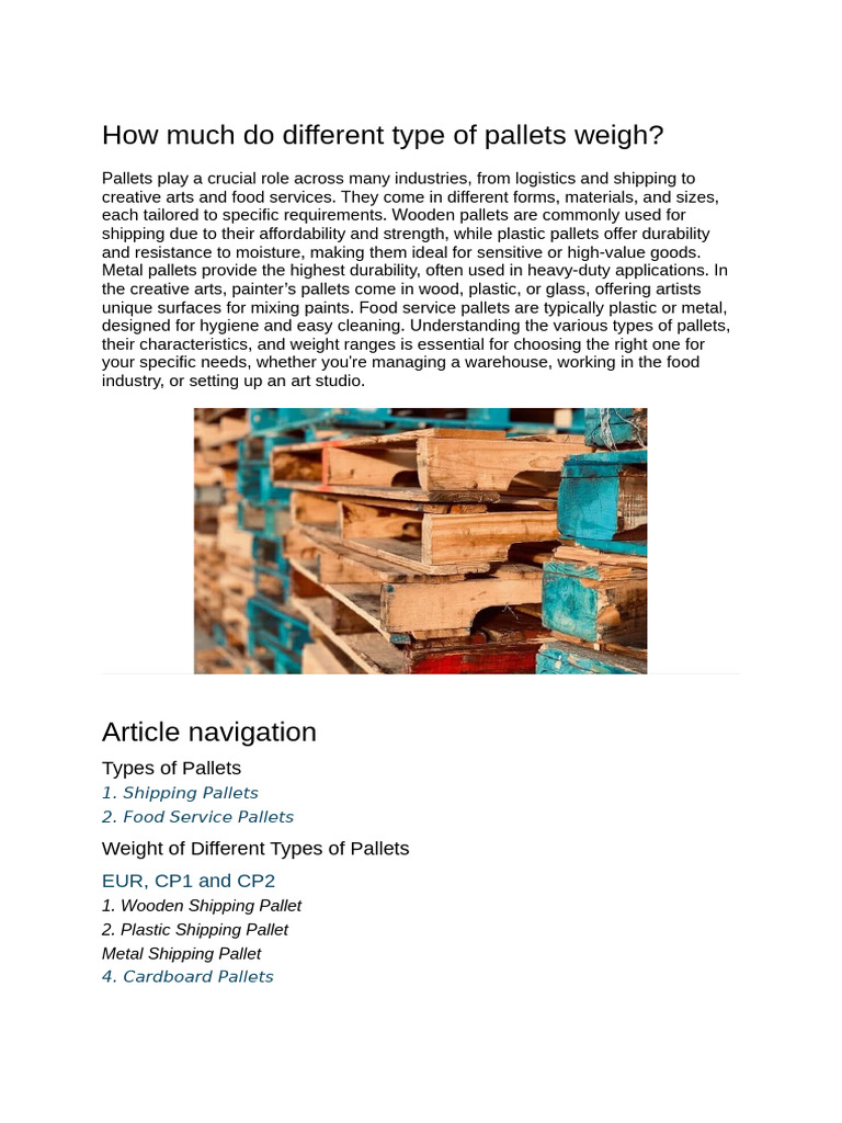 How Much Do Different Type of Pallets Weigh | PDF | Pallet | Warehouse
