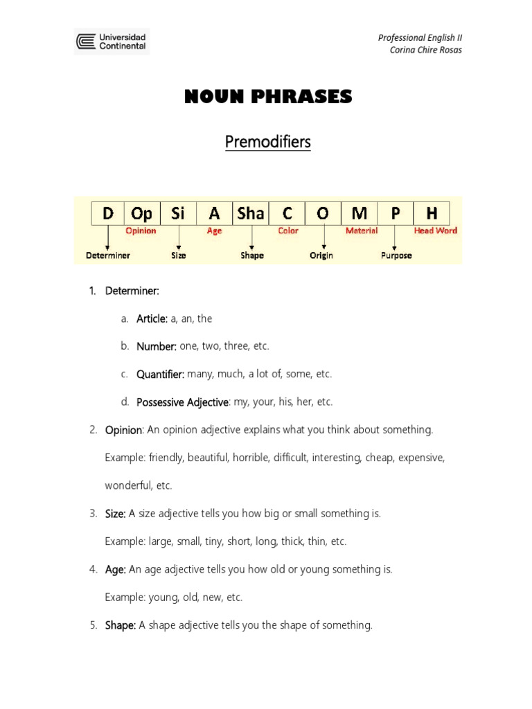 Noun Phrases Premodifiers | PDF