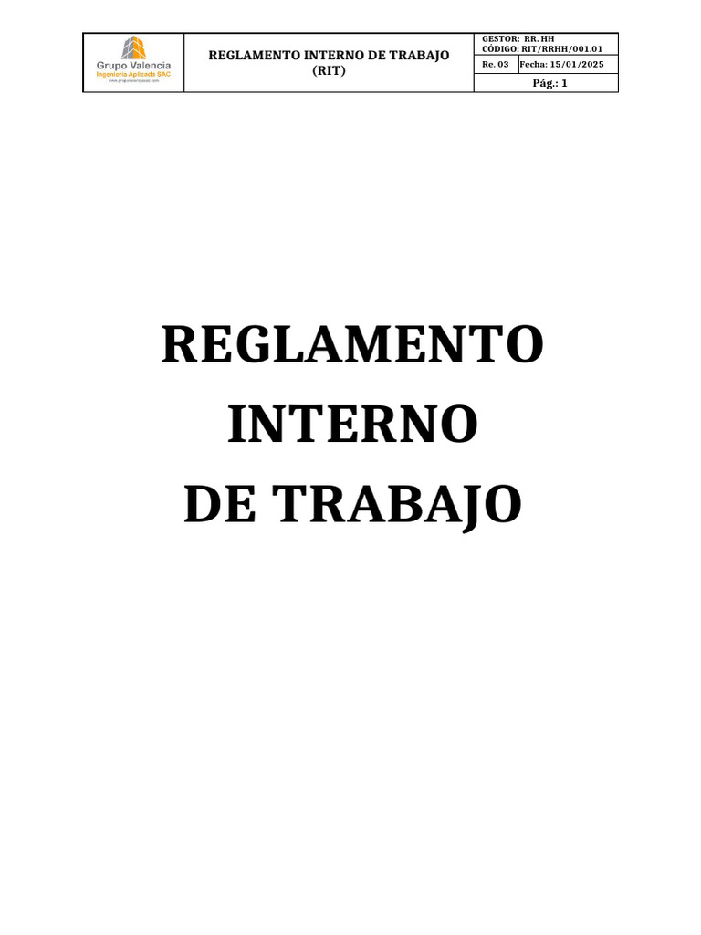 Reglamento Interno de Trabajo 2025 | PDF | Derecho laboral | Gestión de ...