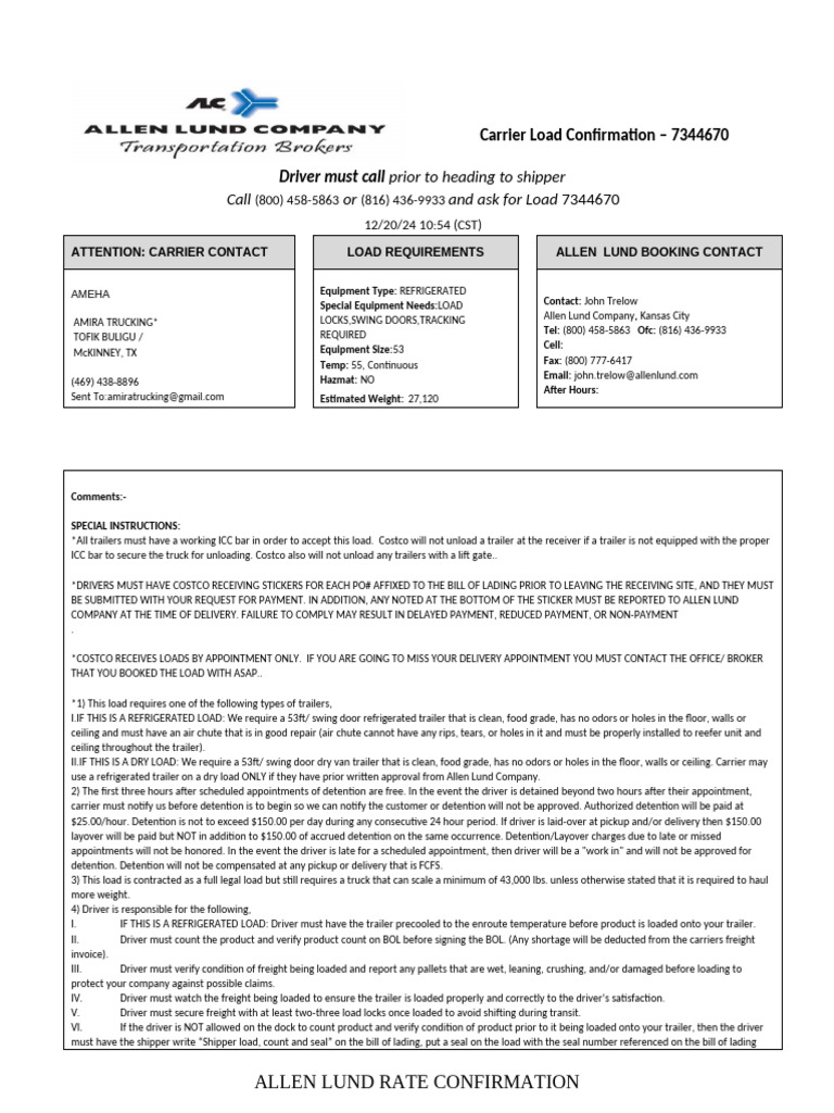 Carrier Load Confirmation 7344670 Details | PDF | Cargo | Bill Of Lading