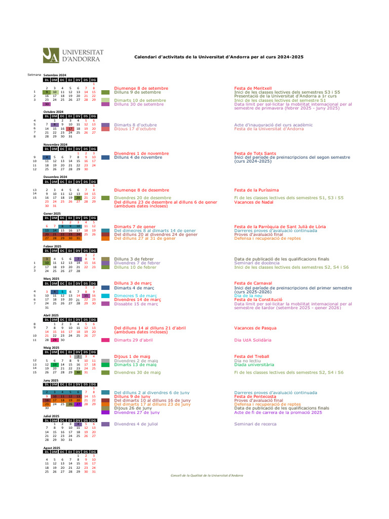 Calendari UdA 2024 2025 | PDF