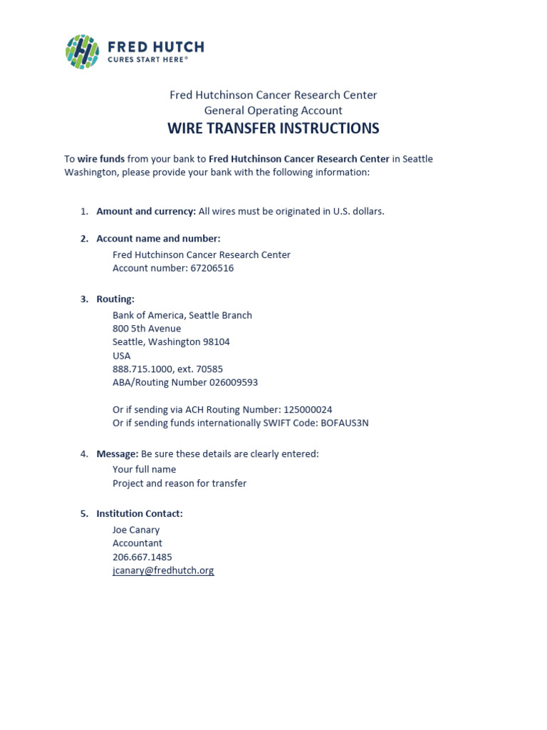 FH Wire Transfer Instructions | PDF