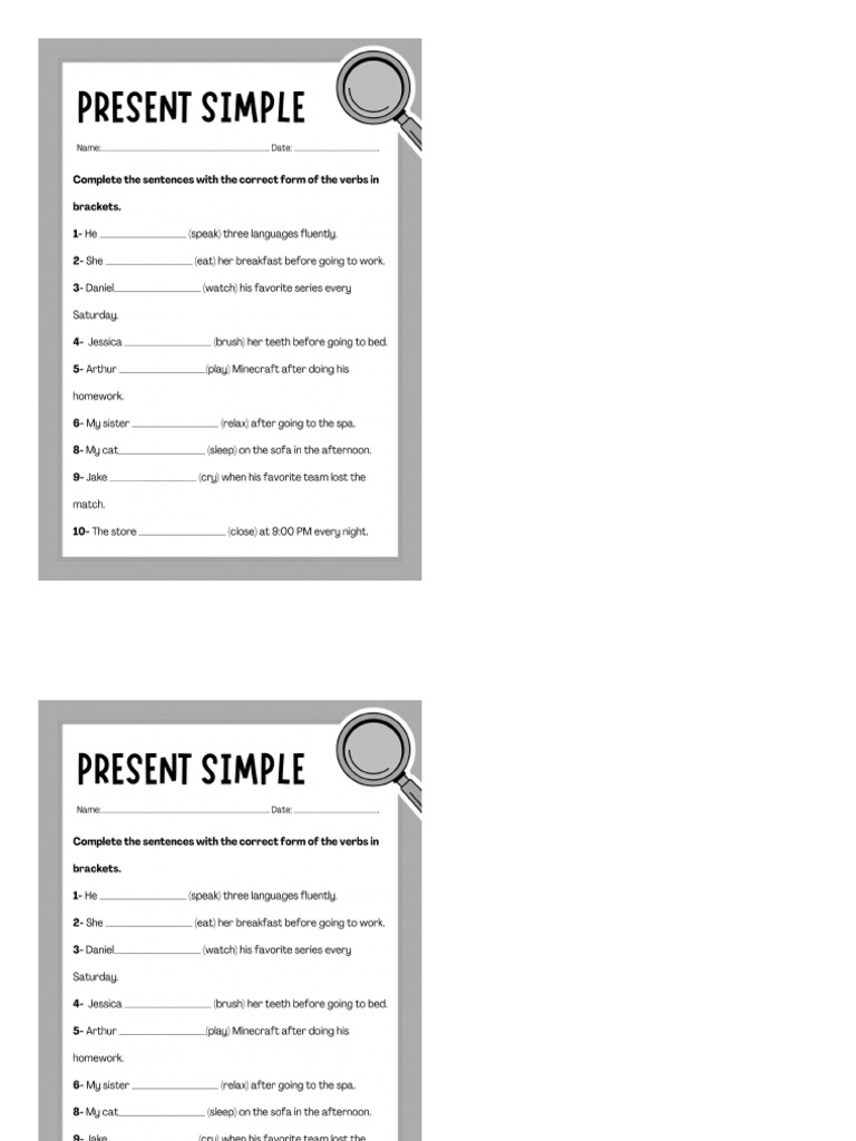 3rd Person Present Simple Exercise | PDF