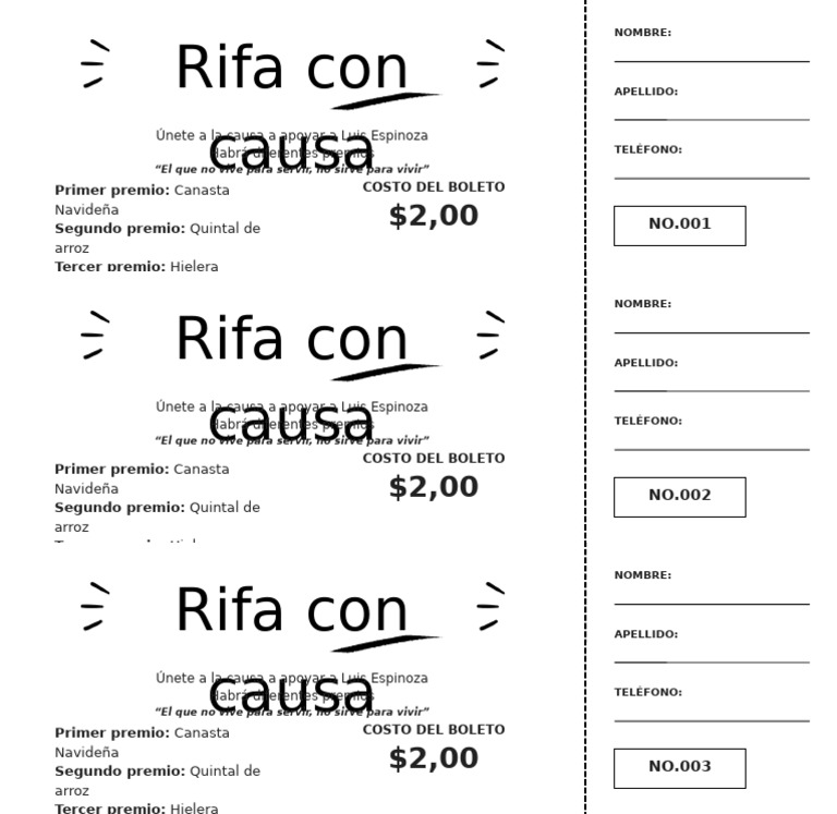 Boleto Rifa Con Causa Simple Blanco y Negro | PDF