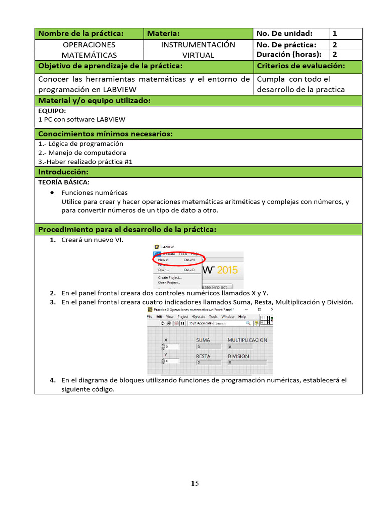 Práctica de LabVIEW: Operaciones Básicas | PDF
