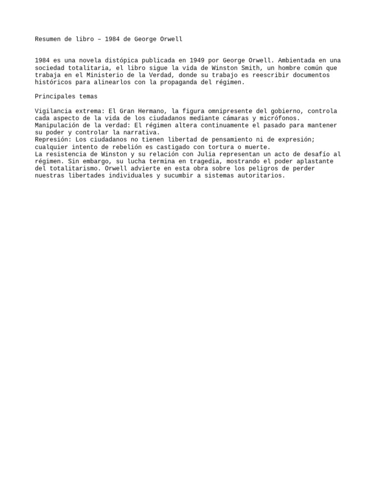 Resumen de El Libro 1984 | PDF
