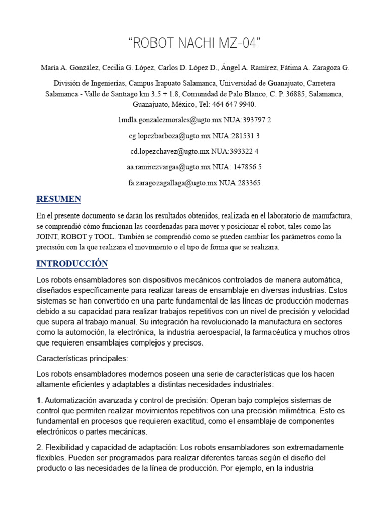 Practica 4 Nachi Equipo 3 | PDF | Robot | Robótica