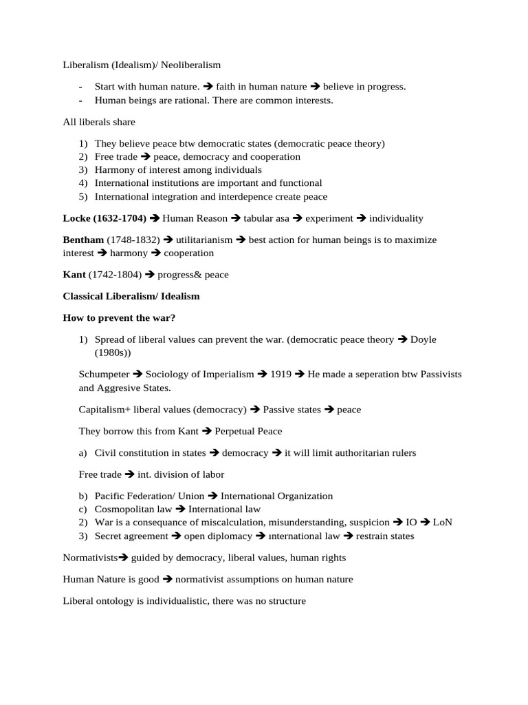 IR Thoughts 5 - Idealism&Neoliberalism | PDF | Liberal Arts Education ...