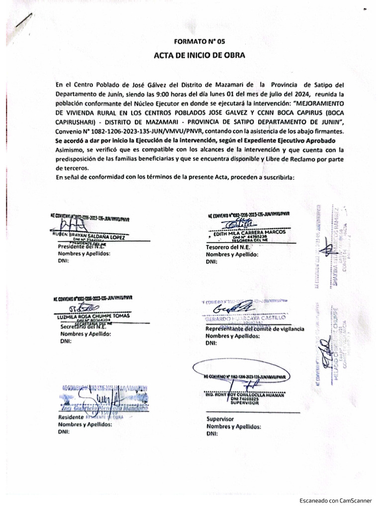 Formato 5 - Acta de Inicio - NE 135 | PDF