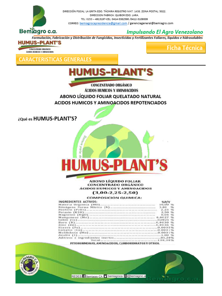 Ficha Tecnica Humus Plants | PDF | Fertilizante | Agua
