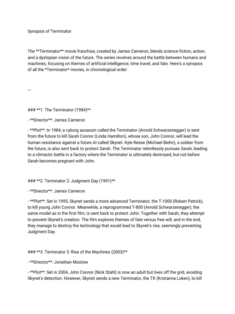 Synopsis of Terminator Movies | PDF | Terminator (Franchise)