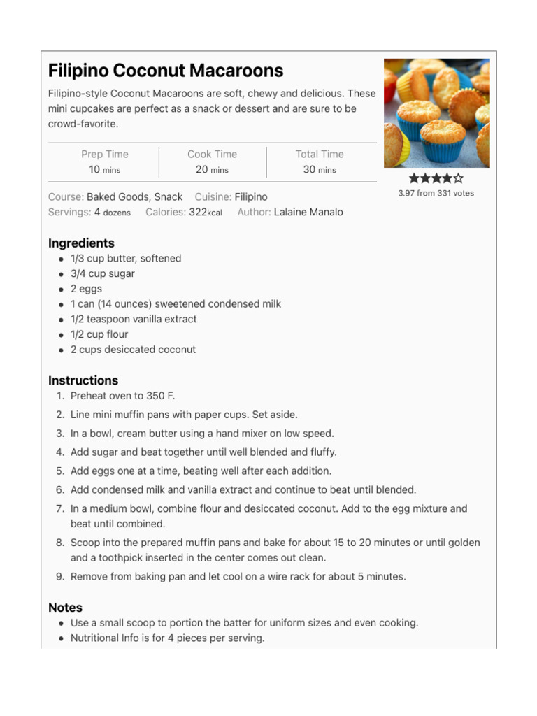 Filipino Coconut Macaroons - Kawaling Pinoy | PDF