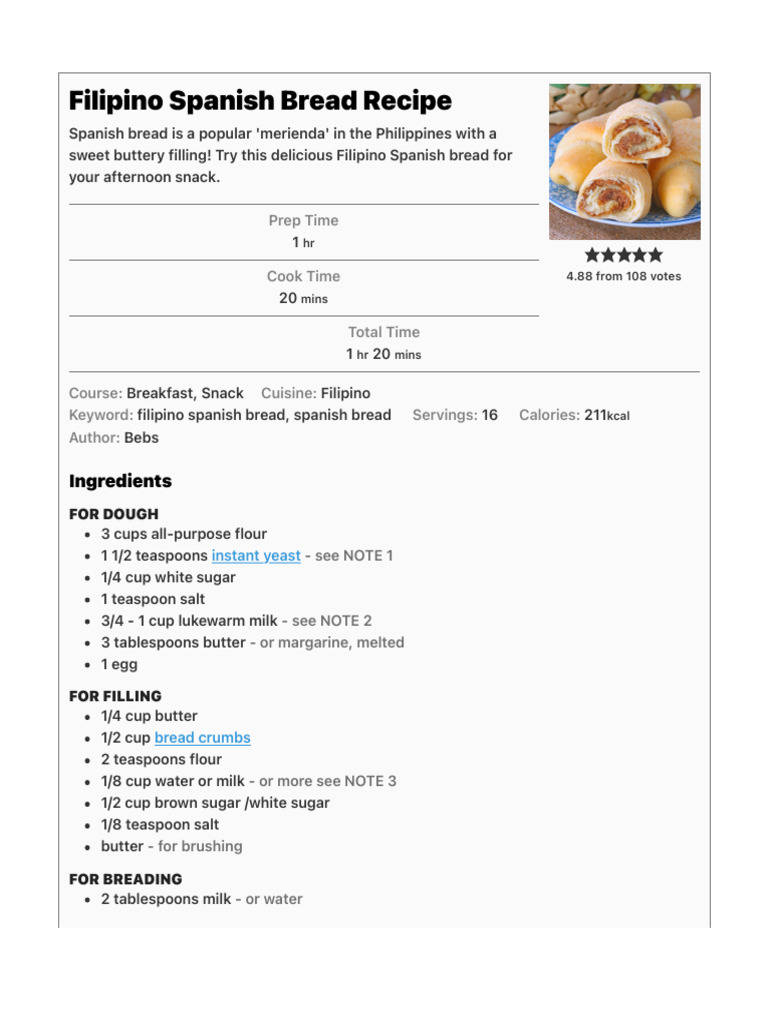 Filipino Spanish Bread Recipe Guide | PDF | Breads | Dough