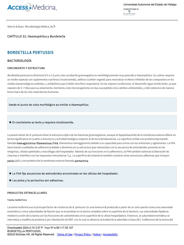 Bordetella pertussis: Bacteriología y Toxinas | PDF | Biología ...