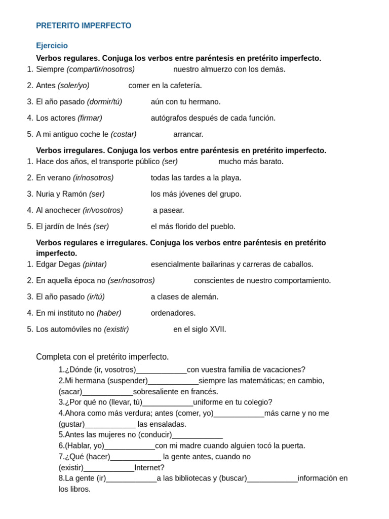 Pasados Ejercicio y Juegos | PDF | Verbo