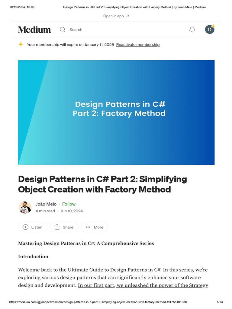 Design Patterns in C# Part 2_ Simplifying Object Creation with Factory ... Design Patterns in C# Part 2_ Simplifying Object Creation with Factory ...