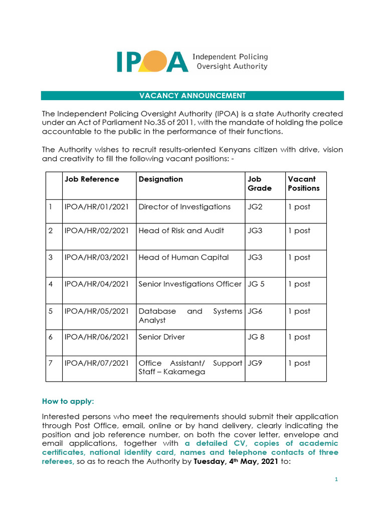 Job Advert April 2021 Long Version | PDF | Internal Audit | Internal ...
