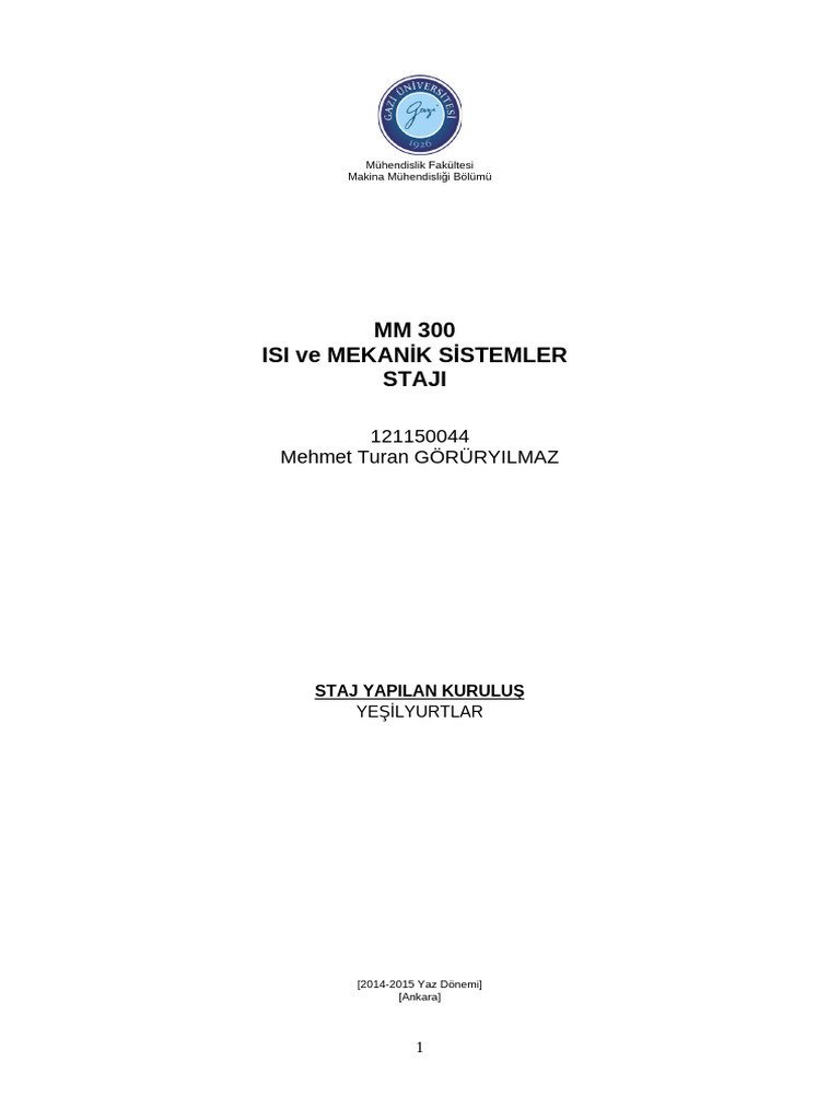 MM300 Staj Raporu - Mehmet Turan Görüryılmaz | PDF