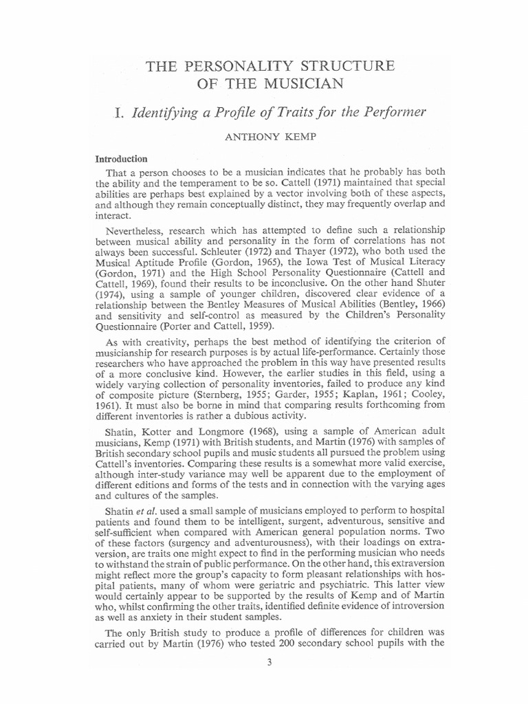The Personality Structure of The Musician | PDF