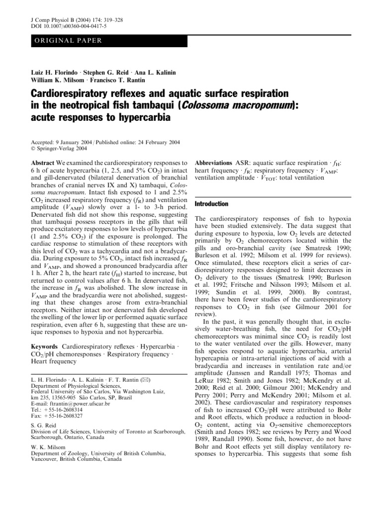 Cardiorespiratory Reflexes and Aquatic Surface Respiration in The ...