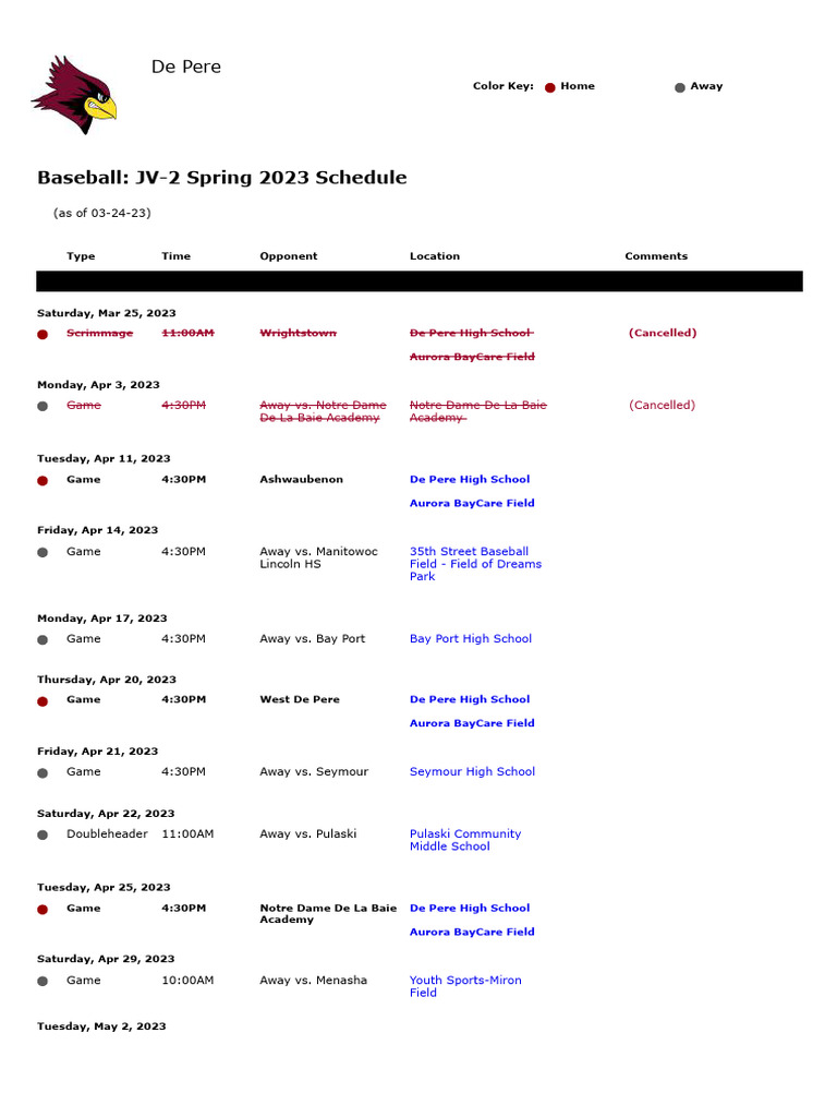 Baseball JV 2 Spring 2023 Schedule | PDF | Sports