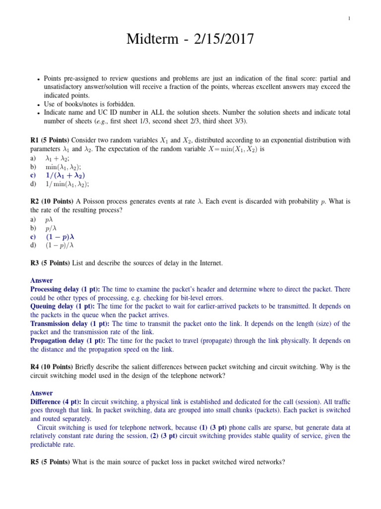 Midterm Exam Review: Probability & Networking | PDF | Transmission Control Protocol | Computer ...