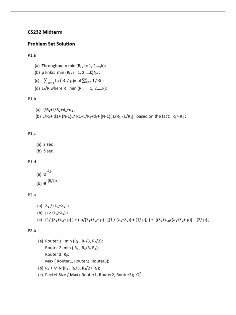 CS232 Midterm Solution | PDF | Computer Networking | Data Transmission