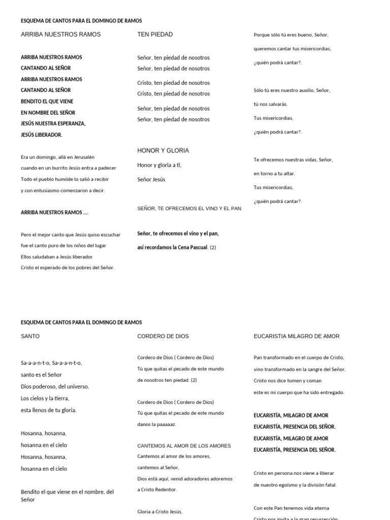 Esquema de Cantos para El Domingo de Ramos | PDF | eucaristía | Cristo (título)
