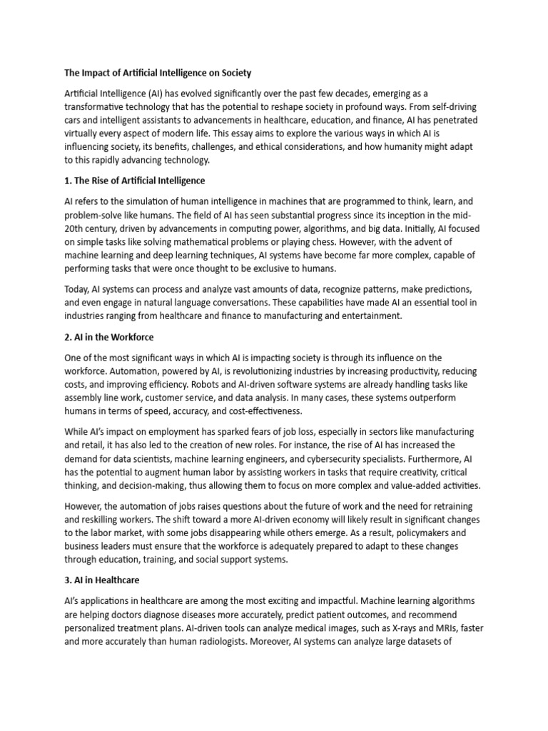 The Impact of Artificial Intelligence On Society | PDF | Artificial ...