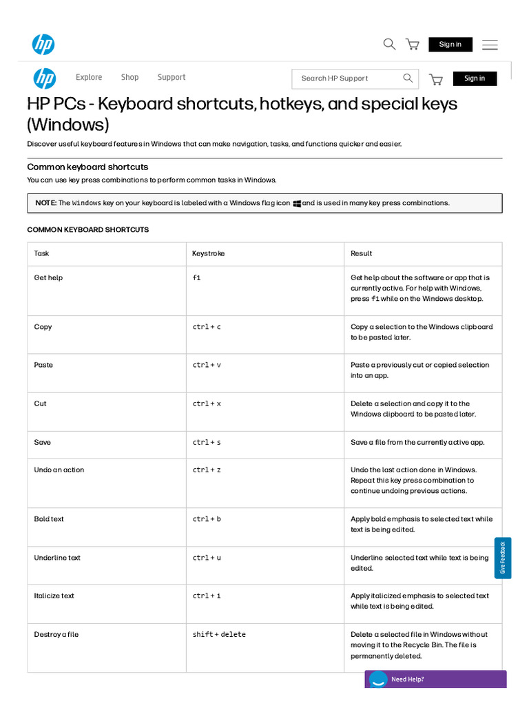 HP PCs - Keyboard Shortcuts, Hotkeys, and Special Keys (Windows) - HP ...