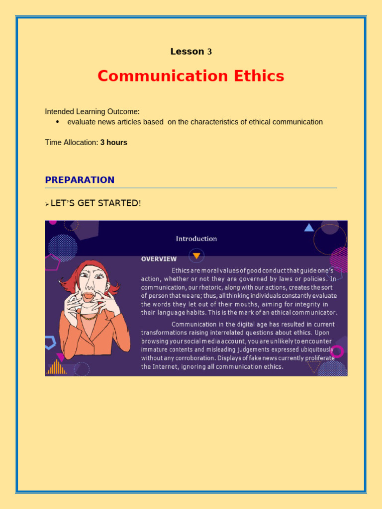BIT 1 H GEC PC Lesson 3 Communication Ethics 1st Sem 2024 2025 | PDF